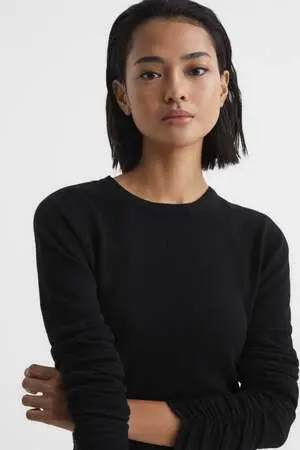 reiss charley ruched midi dress REISS Charley Ruched Cashmere Blend Knitted Jumper Midi Dress in Oatmeal