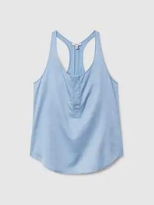 REISS Eira Relaxed Cotton Scoop Neck Tank - Blue