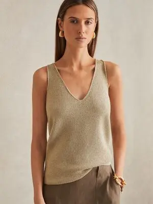 REISS Mika Metallic V-neck Vest