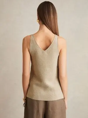 REISS Mika Metallic V-neck Vest
