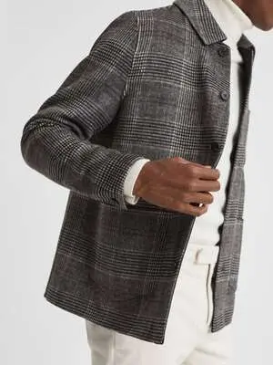 REISS Covert Wool Blend Check Overshirt