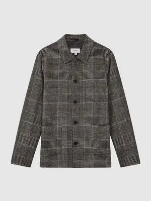 REISS Covert Wool Blend Check Overshirt