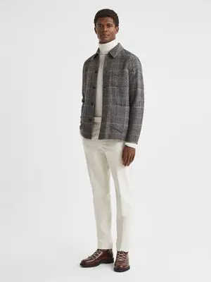 REISS Covert Wool Blend Check Overshirt
