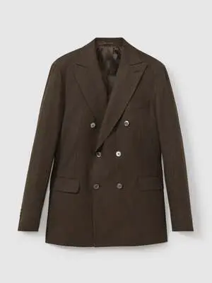 OSCAR JACOBSON Linen Double Breasted Blazer - Brown