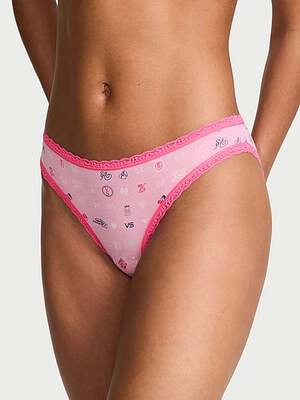 Victoria's Secret Lace Trim Cotton Lace-waist Bikini Panty - Print