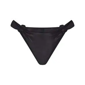 Skims Liquid Shine Swim Knotted Cheeky Tanga Bottom - Onyx
