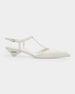 Prada Leather T-strap Ballerina Pumps - Bianco