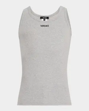 Versace Men & Apos;s Embroidered Logo Tank Top Grey Melanges