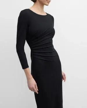 Emporio Armani Pleated Jersey Midi Dress - Black