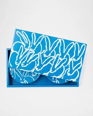 HUNT SLONEM Blue Bunny Lacquer Coaster Box Set 6 Coasters