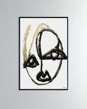 THE OLIVER GAL ARTIST CO. Minimalist Portrait Abstract' Hand-embellished Giclee - Black/gold
