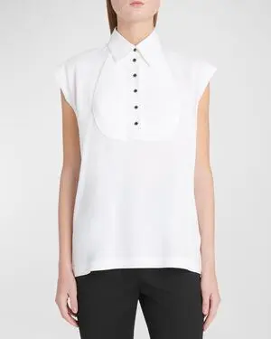 Dolce & Gabbana Piquet-bib Cap-sleeve Collared Shirt - Opticalwht