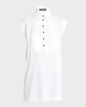 Dolce & Gabbana Piquet-bib Cap-sleeve Collared Shirt