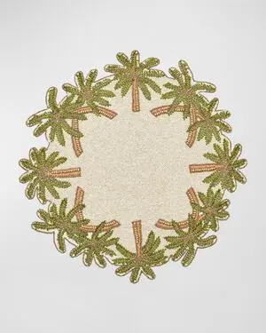 KIM SEYBERT Oasis Beaded Placemat - Ivory/green/gold