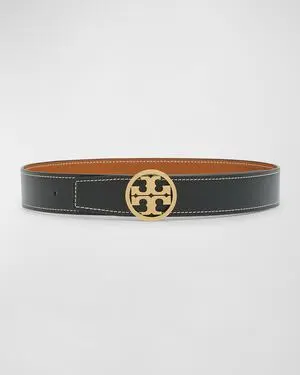 Tory Burch Tory Burch Miller Reversible Leather Belt Black Whiskey Gold