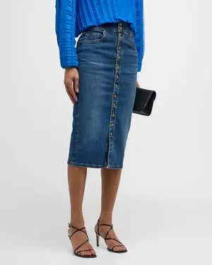 Ramy Brook Karter Denim Midi Skirt - Medium Wash