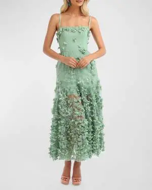 HELSI HELSI Audrey Embroidered Floral Applique Midi Dress - Sage