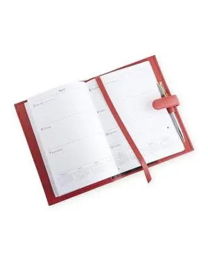 ROYCE NEW YORK Monogrammed Executive Weekly Leather Calendar Planner, Personalized - Red