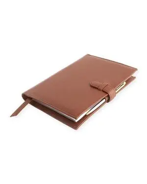 ROYCE NEW YORK Monogrammed Executive Weekly Leather Calendar Planner, Personalized - Tan