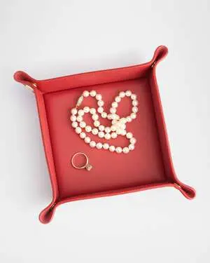 ROYCE NEW YORK Monogrammed Leather Catchall Valet Tray Red