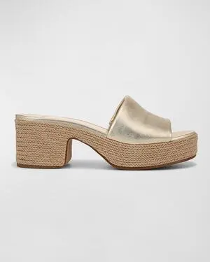 Vince Margo Metallic Espadrille Slide Sandals - Champagne