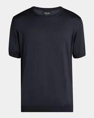Giorgio Armani Silk-cotton Crew T-shirt - Dark Blue