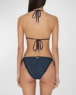 MILLY CABANA Crystal Glimmer Crochet Bikini Bottoms - Navy