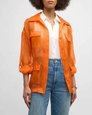 L'Agence Colson Sheer Safari Jacket - Pop Orange