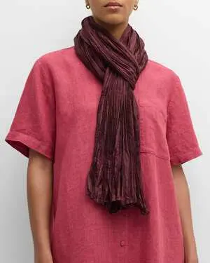Eileen Fisher Pleated Silk Scarf - Wine