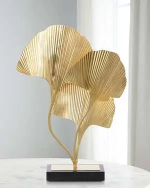 JOHN-RICHARD COLLECTION Shadows Of Ginkgo Leaf Torchiere Lamp - Gold
