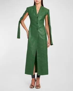 FERRAGAMO Coated Linen Single-breasted Long Coat