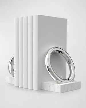 ANNA NEW YORK Marble Ring Bookends, Set Of 2 Marble&silver