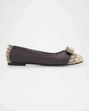 FERRAGAMO Ferragamo Varina Woven Ballerina Flats - Nero