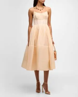 knee length dresses for ladies Zimmermann Natura Ruched Midi Dress in Ivory Wild Flowers main image 1
