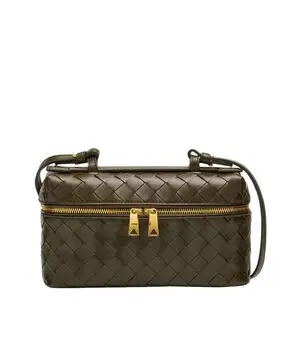 Bottega Veneta Bang Bang Vanity Intrecciato Leather Crossbody Bag Khaki