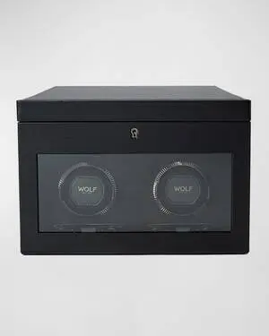 Wolf British Racing Double Watch Winder With Storage - Black