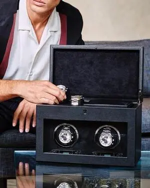 Wolf British Racing Double Watch Winder With Storage - Black
