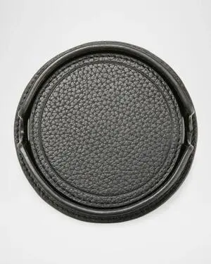 ROYCE NEW YORK Monogrammed Leather Coasters & Holder, Personalized Set Of 6 - Black