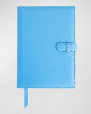 ROYCE NEW YORK Monogrammed Leather Executive Journal With Rollerball Pen Light Blue