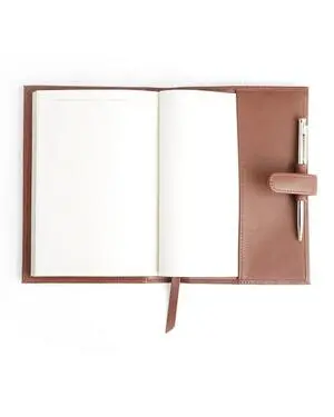 ROYCE NEW YORK Monogrammed Leather Executive Journal With Rollerball Pen - Tan