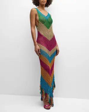 white christmas dresses Crochet Maxi Dress in Multicolor Brown / L main image 0