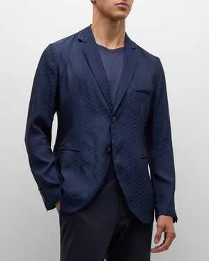 Giorgio Armani Apos;s Cupro Chevron Blazer - Navy