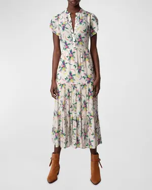 Zadig&Voltaire Razy Soft Bouquet Maxi Dress - Mastic