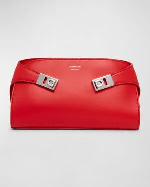 FERRAGAMO Ferragamo Gancini Leather Shoulder Bag - Flame Red