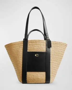 COACH Large Straw Beach Tote Bag - Natural