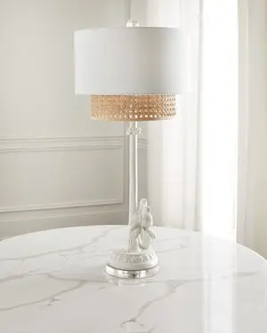 COUTURE LAMPS Parrot And Palm Table Lamp - Whitenatural