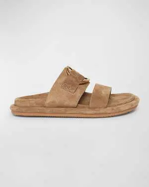 Moncler Bell Suede Logo Slide Sandals - Coriander