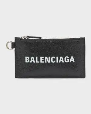 Balenciaga Key Ring Leather Logo Card Case - 1090 Black/l White