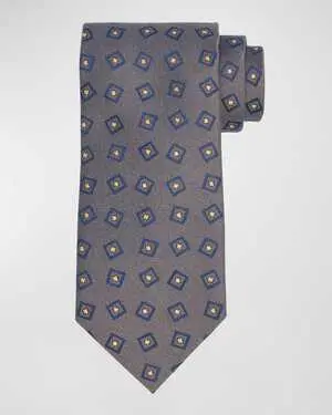 Charvet Charvet Square-Print Silk Neck Tie Grey