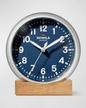 Shinola Runwell 6" Inch Desk Clock, Navy - Chrome Navy